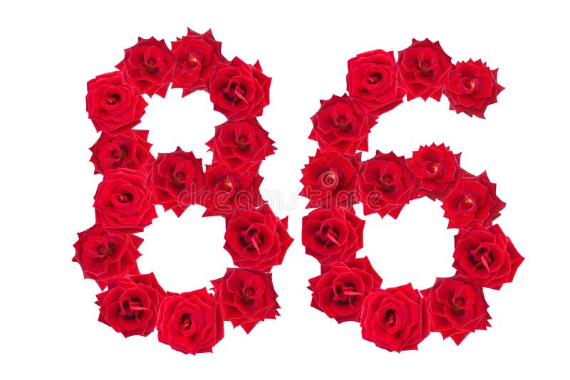Numeral 86 Made of Red Roses on a White Isolated Background. Element ...