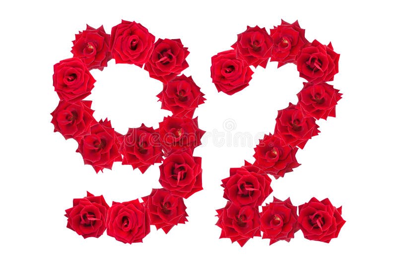 Numeral 92 Made of Red Roses on a White Isolated Background. Element ...