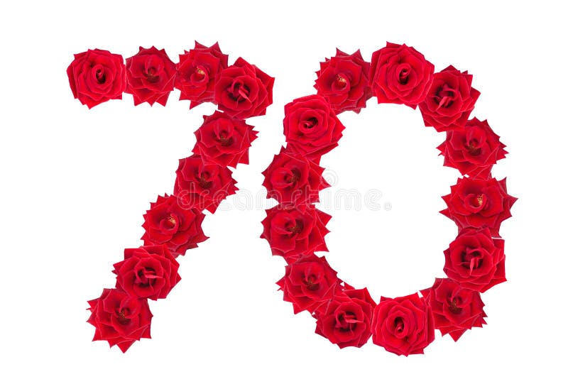 Numeral 70 Made of Red Roses on a White Isolated Background. Element ...