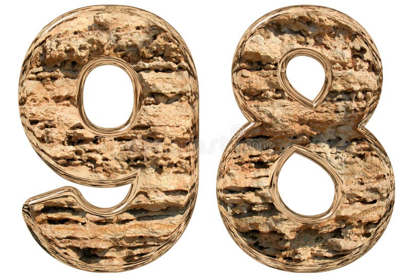 Numeral 98, Ninety Eight, on White, Natural Limestone, Stock ...