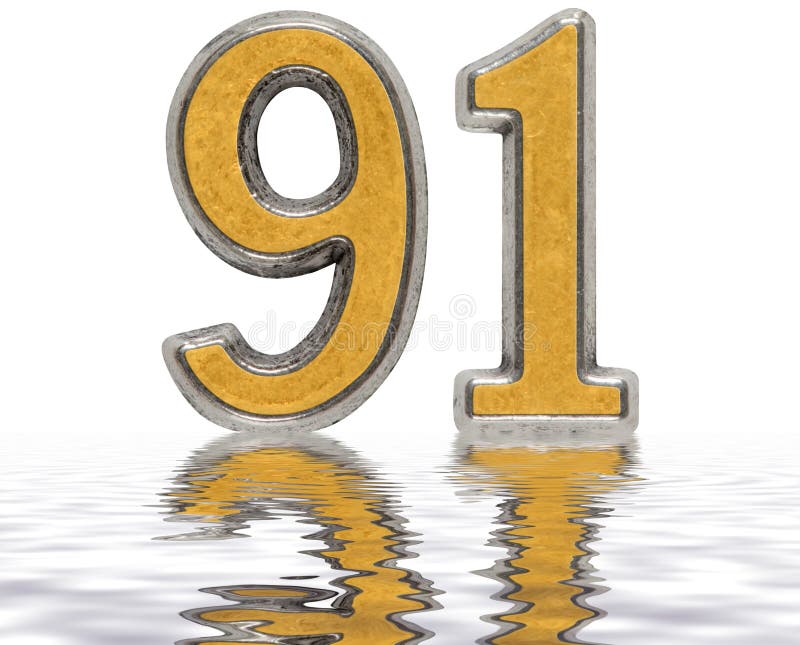 Numeral 91, Ninety One, Reflected on the Water Surface, Isolated Stock ...