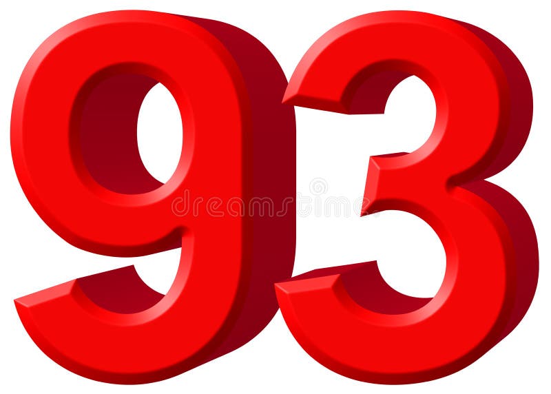 Numeral 93, Ninety Three, Isolated on White Background, 3d Render Stock ...
