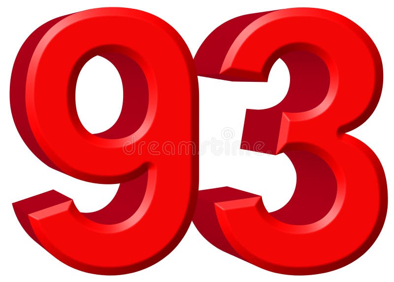 Numeral 93, Ninety Three, Isolated on White Background, 3d Render Stock ...