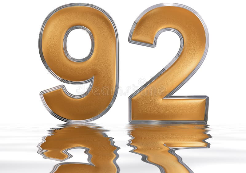Numeral 92, Ninety Two, Reflected on the Water Surface, Stock ...