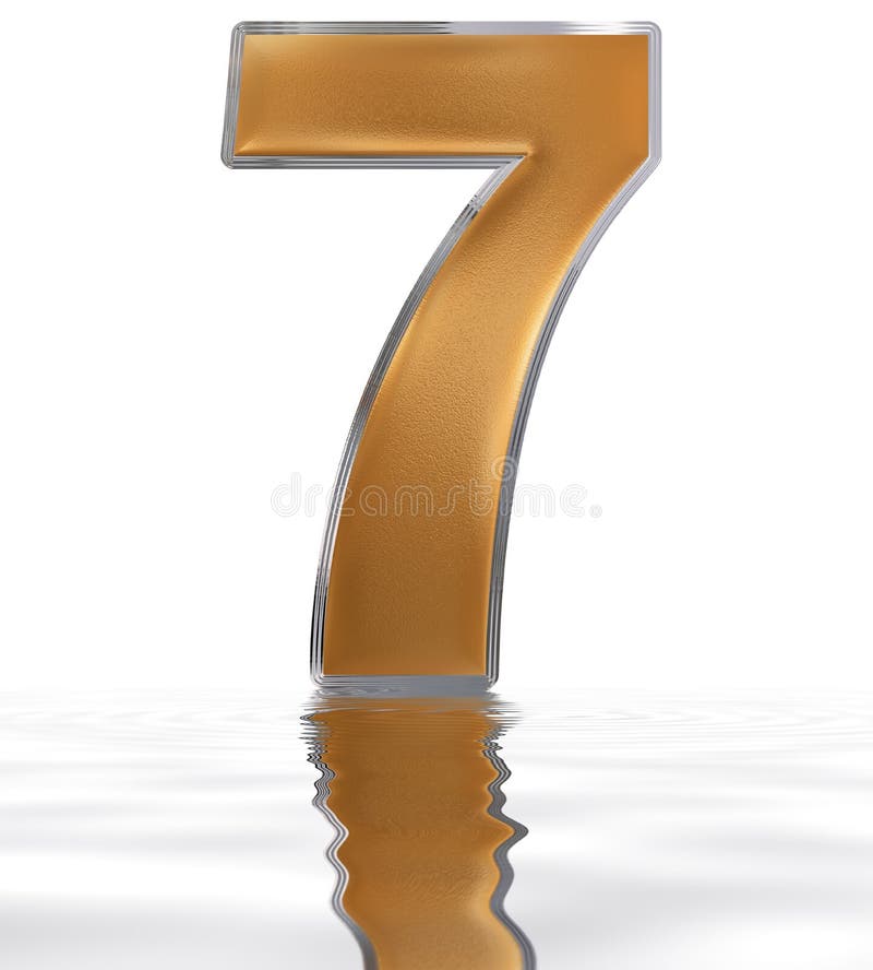 Numeral 7, Seven, Reflected on the Water Surface, on W Stock ...