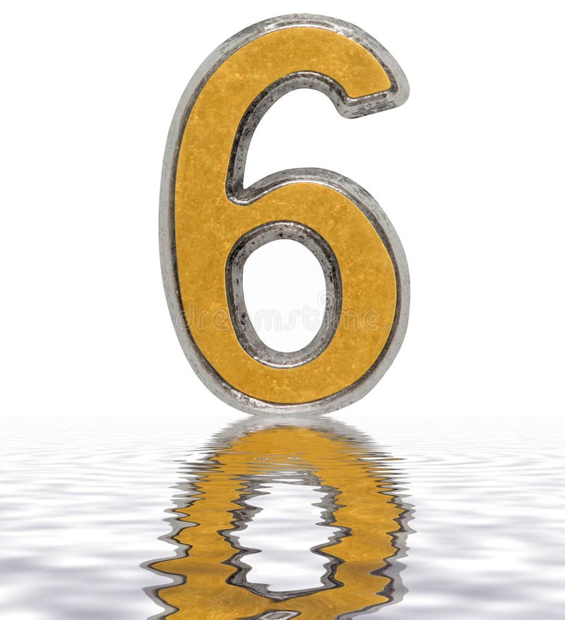 Numeral 6, Six, Reflected on the Water Surface, Isolated on White Stock ...