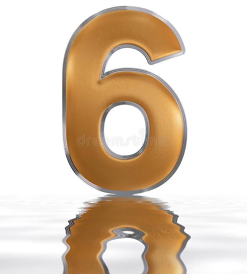 Numeral 6, Six, Reflected on the Water Surface, on Whi Stock ...