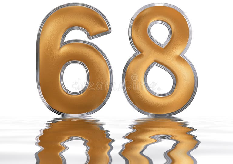 Numeral 68, Sixty Eight, Reflected on the Water Surface, Isolate Stock ...