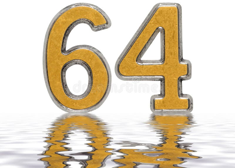 Numeral 64, Sixty Four, Reflected on the Water Surface, Stock ...