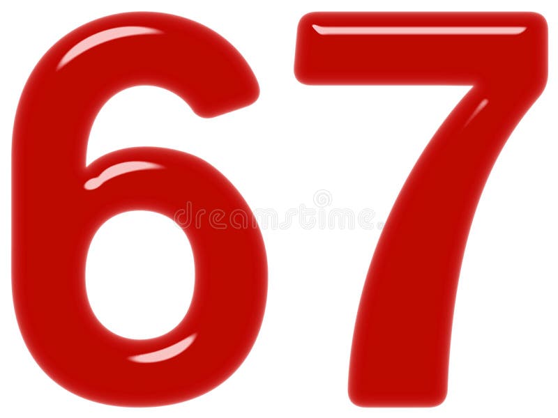 Numeral 67, Sixty Seven, Isolated on White Background, 3d Render Stock ...