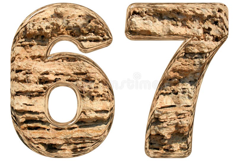 Numeral 67, Sixty Seven, on White, Natural Limestone, 3 Stock ...