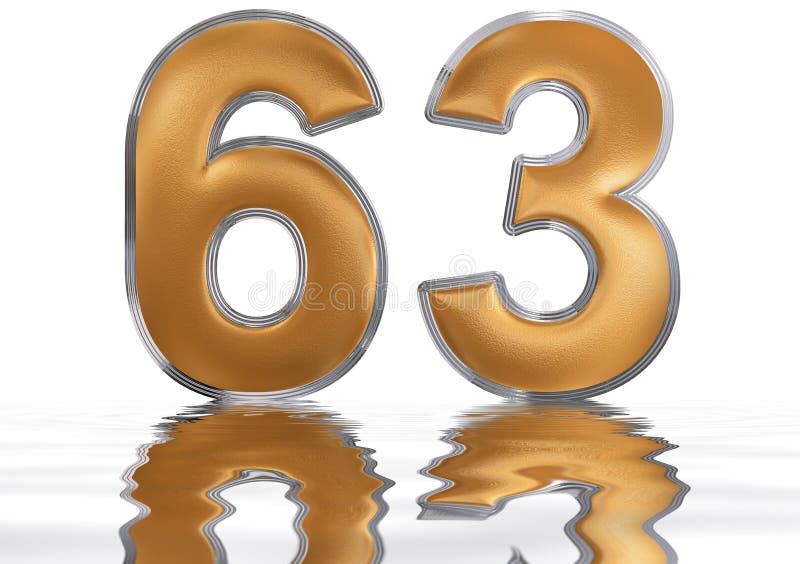 Numeral 63, Sixty Three, Reflected on the Water Surface, Isolate Stock ...