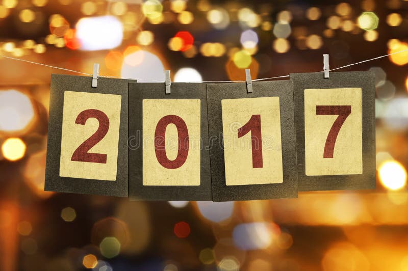 The Numeral 2017 Spelled Out in Clothespin Clipped Cards Stock Image ...