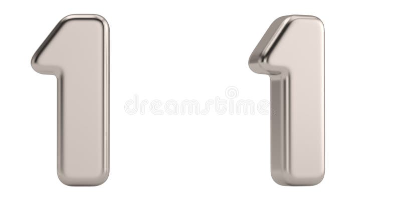 Numeral 1 from Steel Solid Alphabet Isolated on White Background. 3D ...