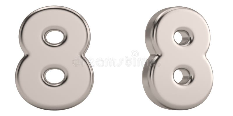 Numeral 8 from Steel Solid Alphabet Isolated on White Background. 3D ...