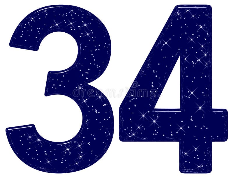 Numeral 34, Thirty Four, Star Sky Texture Imitation, Isolated on White ...