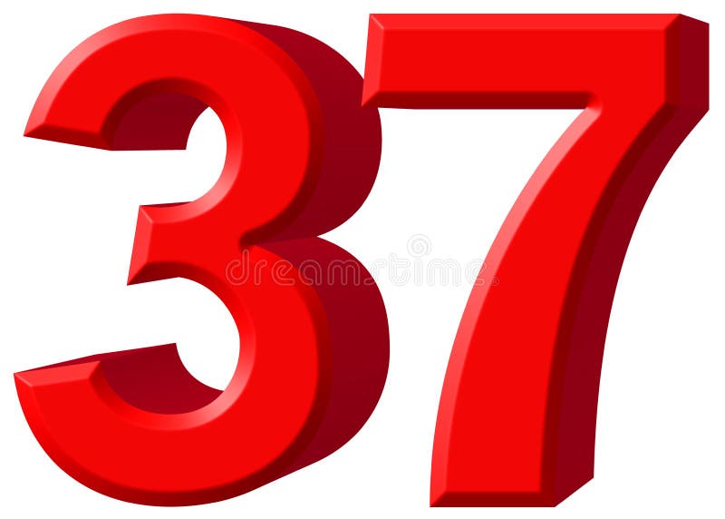 Number 37 Thirty Seven Red Sign 3D Rendering Isolated On White ...