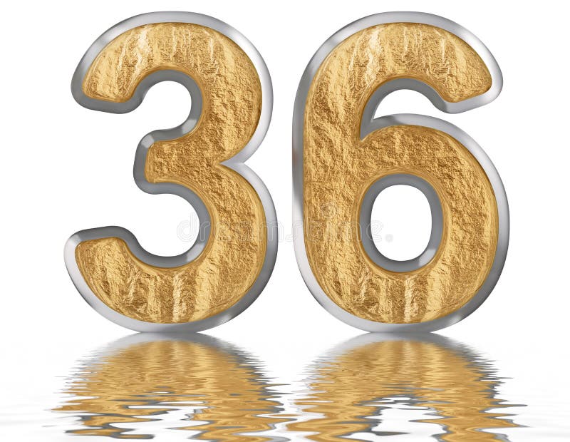 Numeral 36, Thirty Six, Reflected on the Water Surface, Isolated on ...