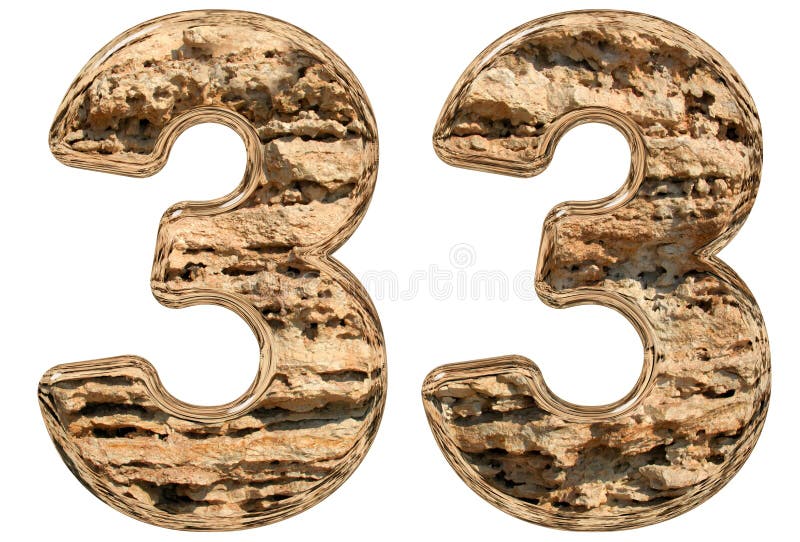 Numeral 33, Thirty Three, Isolated on White, Natural Limestone, Stock ...
