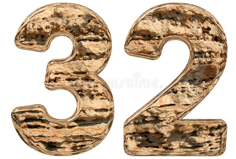 Numeral 32, Thirty Two, Isolated on White, Natural Limestone, 3d ...