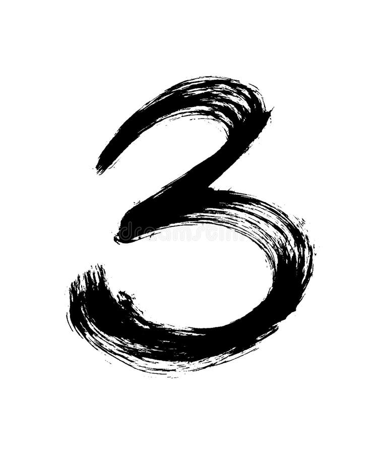 Numeral Three Drawn with a Brush.Hand Drawn Vector Illustration. Stock ...