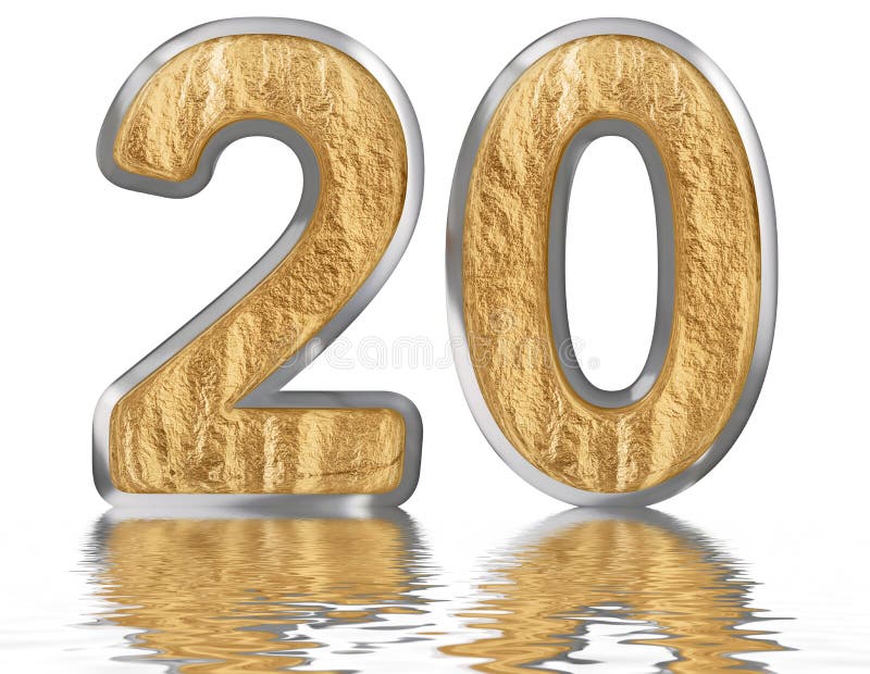 Numeral 20, Twenty, Reflected on the Water Surface, Isolated on White ... Numeral 20, Twenty, Reflected on the Water Surface, Isolated on White ...