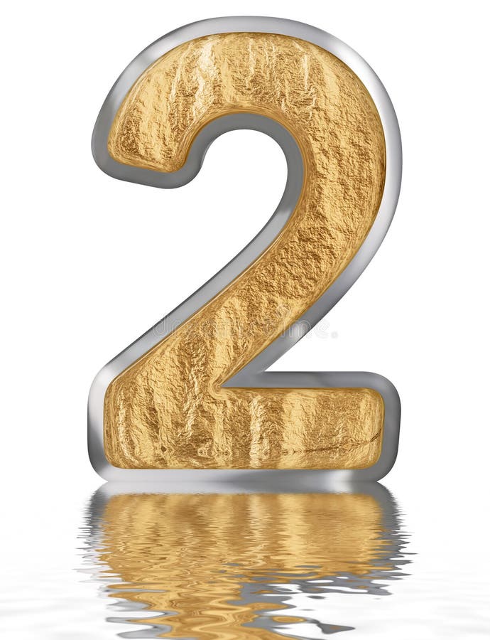 Numeral 2, Two, Reflected on the Water Surface, Isolated on White, 3d ...