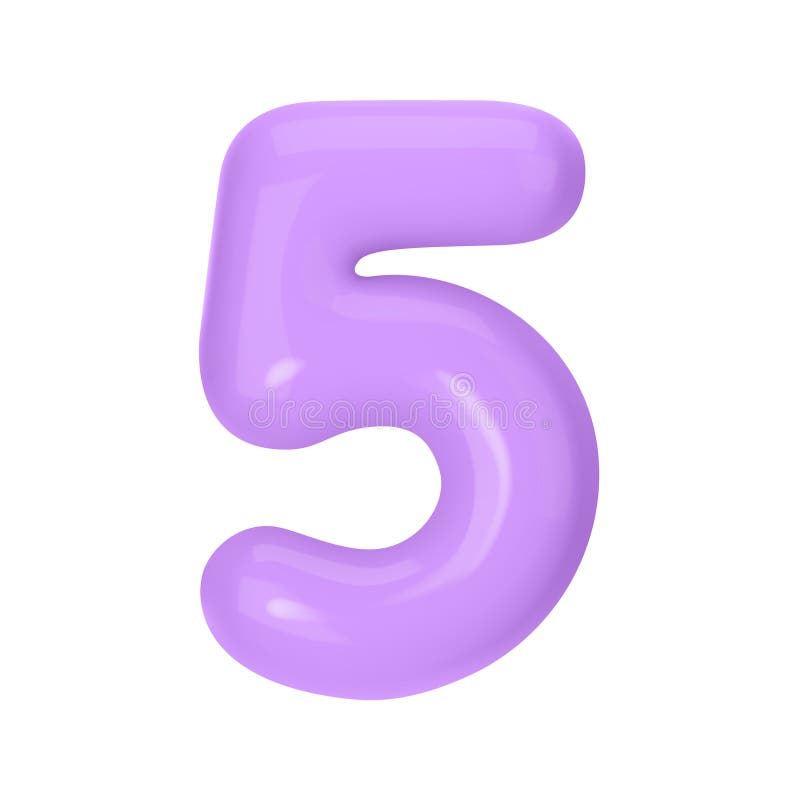 Numeral 5 - Violet Plastic Balloon Number Five Isolated on White ...