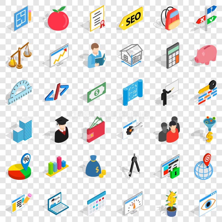 Numerator Icons Set, Isometric Style Stock Vector - Illustration of ...