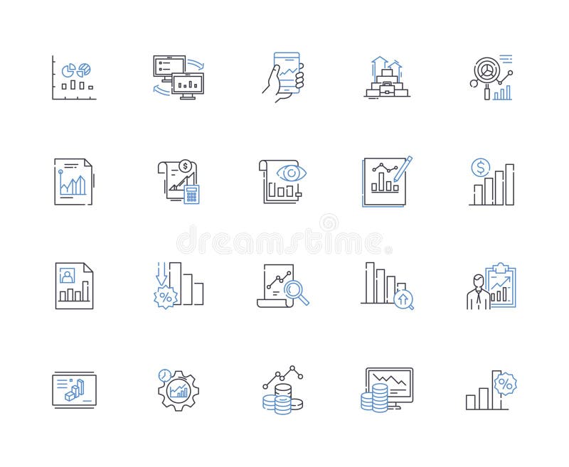 Numeric Data Line Icons Collection Statistics Quantitative Analytics