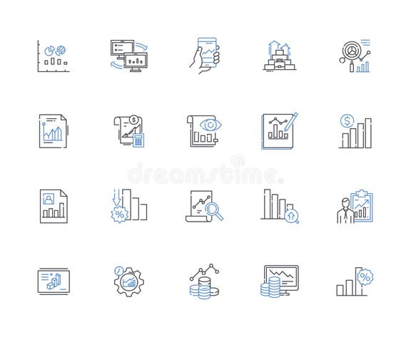 Numeric Data Line Icons Collection Statistics Quantitative Analytics Digits Metrics