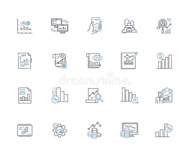 Numeric Data Line Icons Collection Statistics Quantitative Analytics Digits Metrics