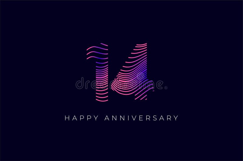 Numeric Design with Line Curve 14th, 14th Happy Anniversary Stock ...