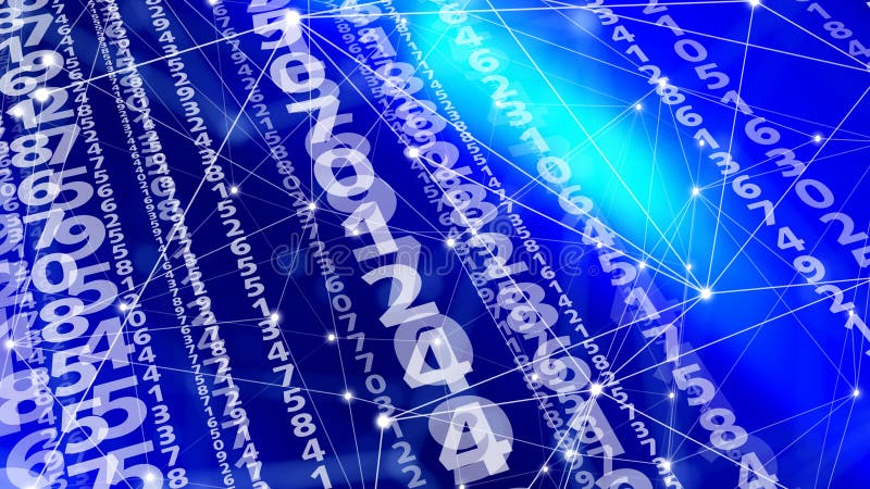 Numerical Data Analysis With Connected Lines Of Dynamic Numbers And Abstract Digits On Blue