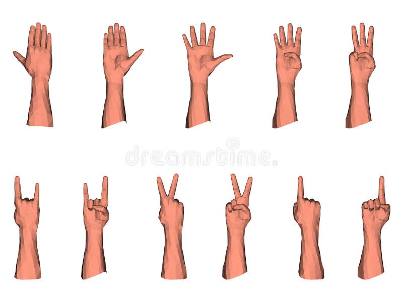 Numerical Gestures of Male Low Poly Hand Stock Vector - Illustration of ...