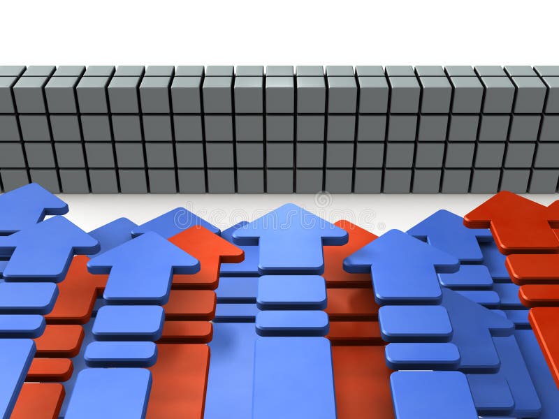 Numerous Arrows Flocking in Front of the Barrier. Stock Illustration ...