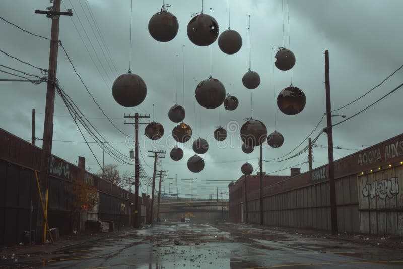 Numerous Balls Suspended from the Ceiling of a Street, Creating a ...