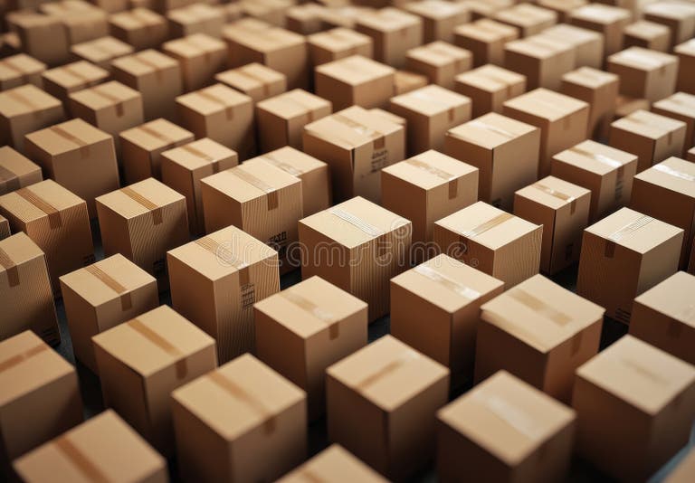 Numerous Brown Cardboard Boxes in a Grid Pattern Stock Illustration ...