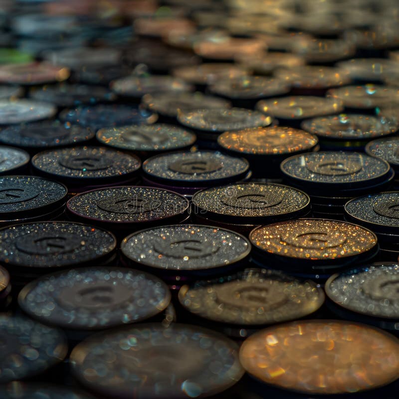 A Close-up View of Shimmering Coins Displayed on a Dark Surface with ...