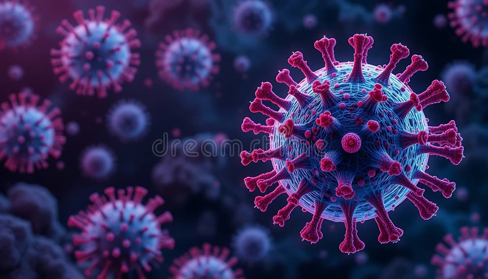 Floating Microscopic Organisms with Spikes on Dark Background Close-up ...