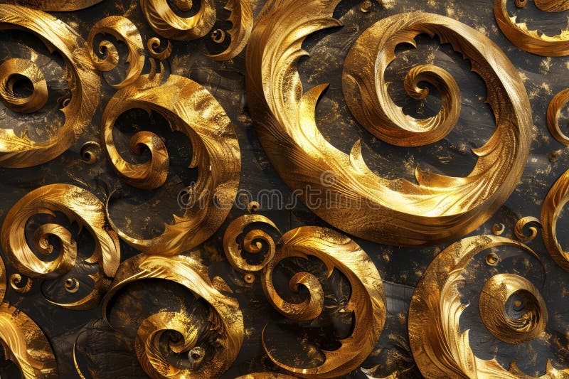 Numerous Gold Spirals Elegantly Displayed on a Wall, Forming a ...