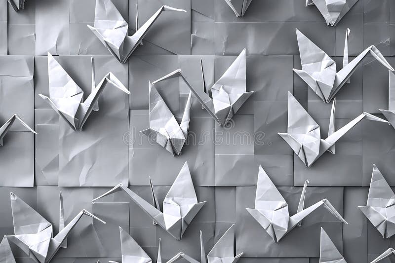 Origami Cranes Gray Paper Birds, Folded Art, Japanese Crafts Stock ...