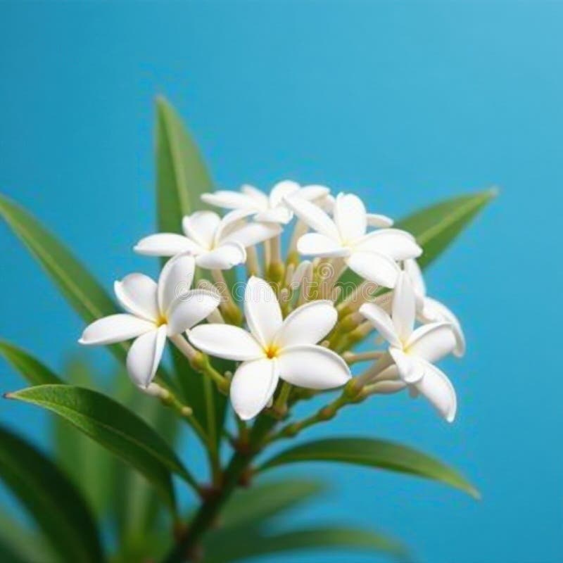 Numerous Jasmine Flowers Clustered Bright Blue Backdrop Fragrance Soft ...