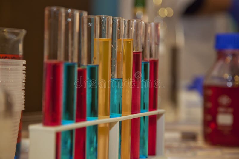 Numerous Multi-colored Test Tubes with Different Chemicals are Placed ...