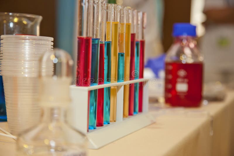 Numerous Multi-colored Test Tubes with Different Chemicals are Placed ...