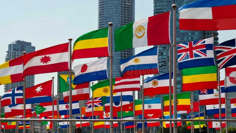 Global Unity: a Vibrant Display of International Flags Waving Proudly ...