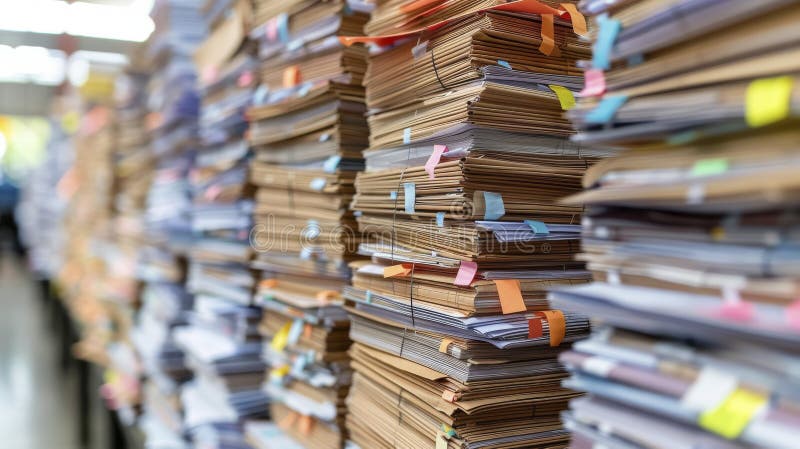 Stacks of Organized Paperwork in a Busy Office Stock Illustration ...
