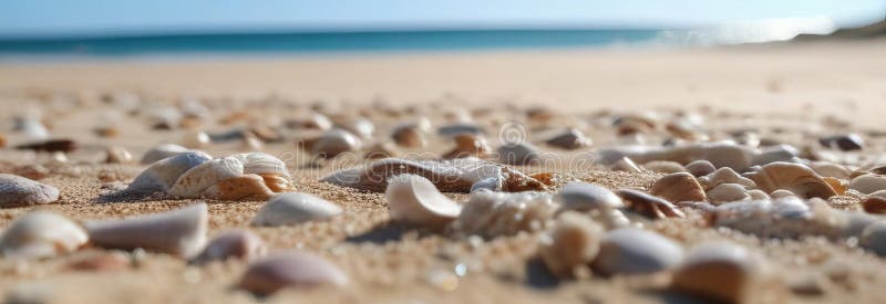 Numerous Seashells Scattered on a Sandy Beach Bask in Sunlight Stock ...