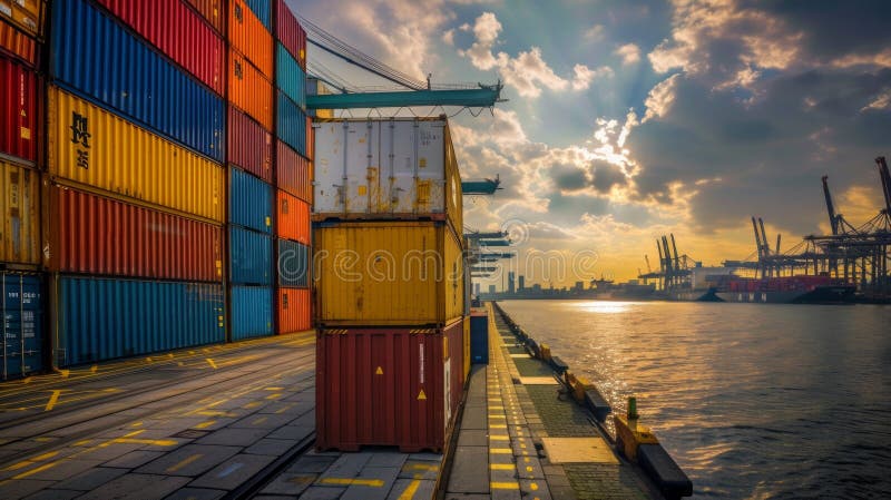 Numerous Shipping Containers Stack in Port Stock Photo - Image of ...
