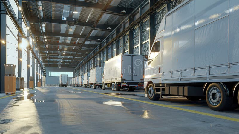 Numerous Trucks and Vans are Parked Inside a Warehouse, Ready for ...